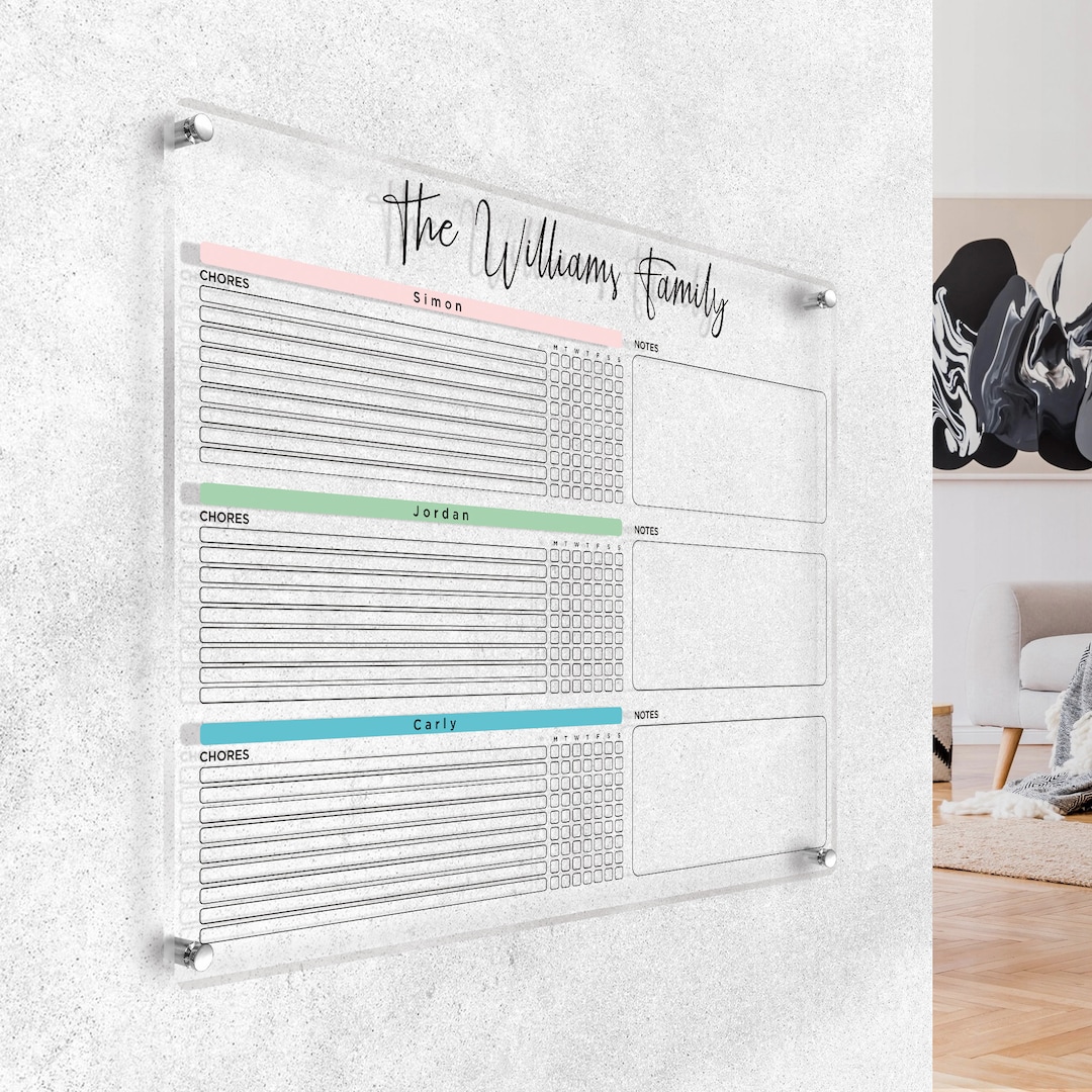 Personalized Acrylic Chore Chart: Family Command Center, Dry Erase ...