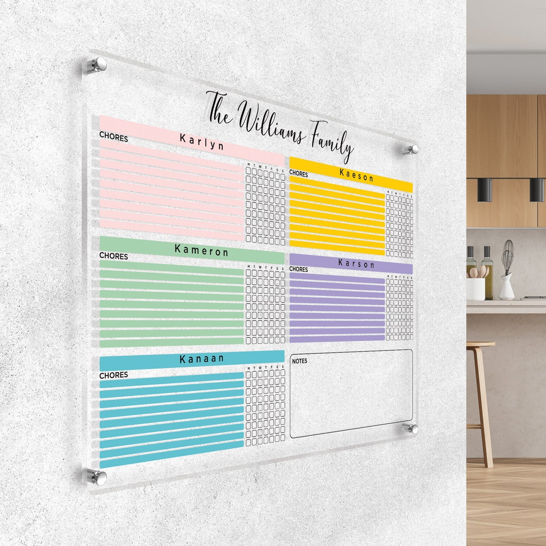 Personalized Acrylic Chore Chart (no. 5): Dry Erase Family Command ...