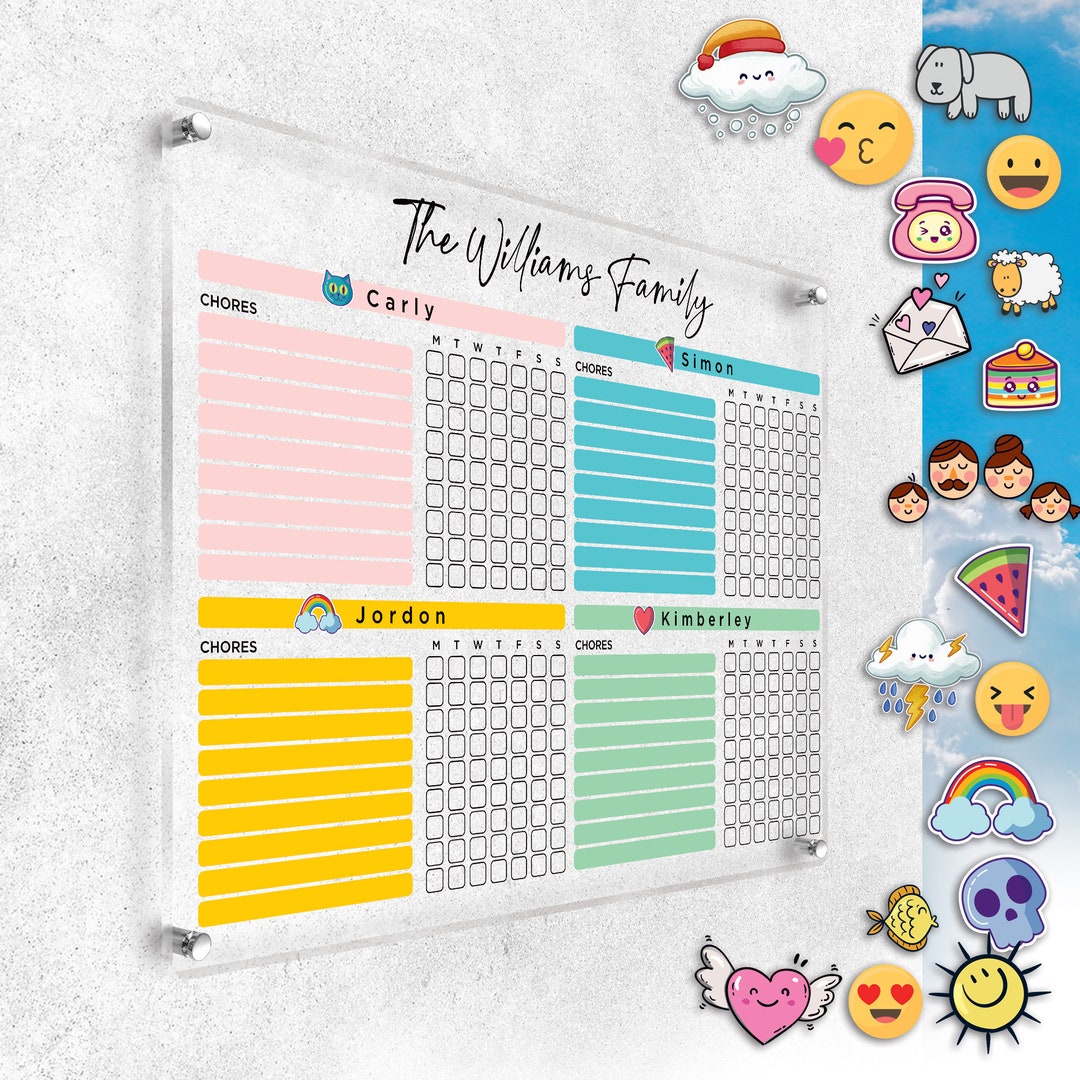 Personalized Acrylic Chore Chart (with Emojis) Dry Erase Family Command ...
