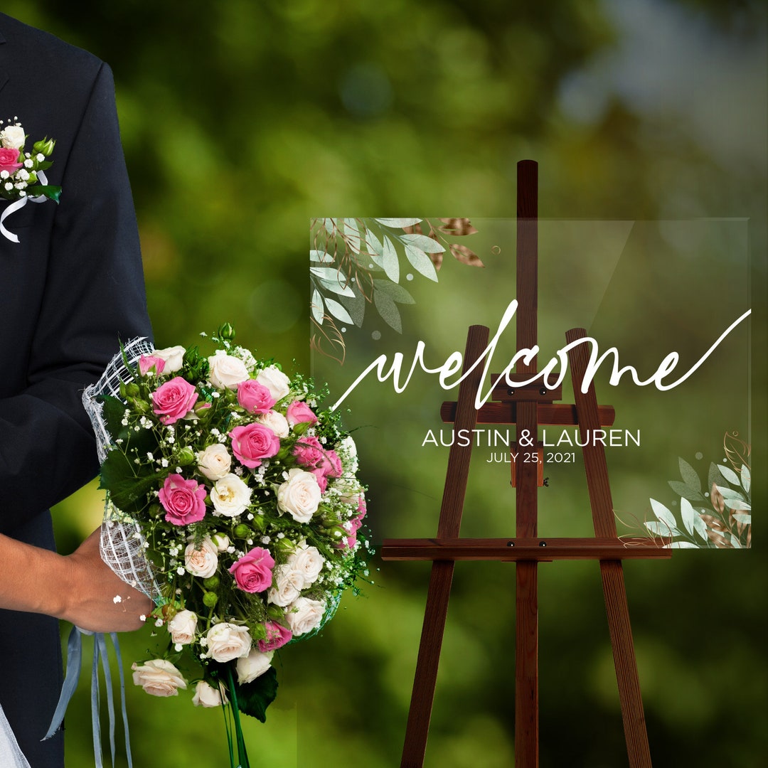 Editable Floral Wedding Welcome Sign, Clear Personalized Acrylic ...