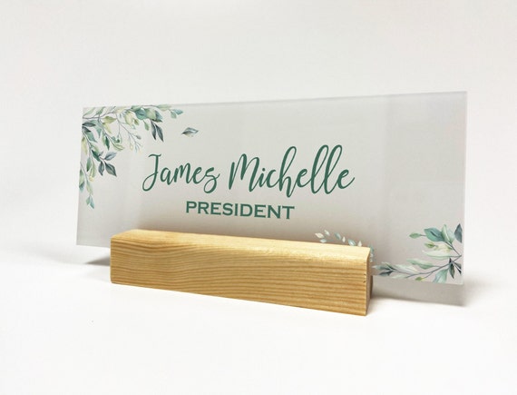Frosted White Name Plate With Natural and Brown Wooden Stand - Etsy