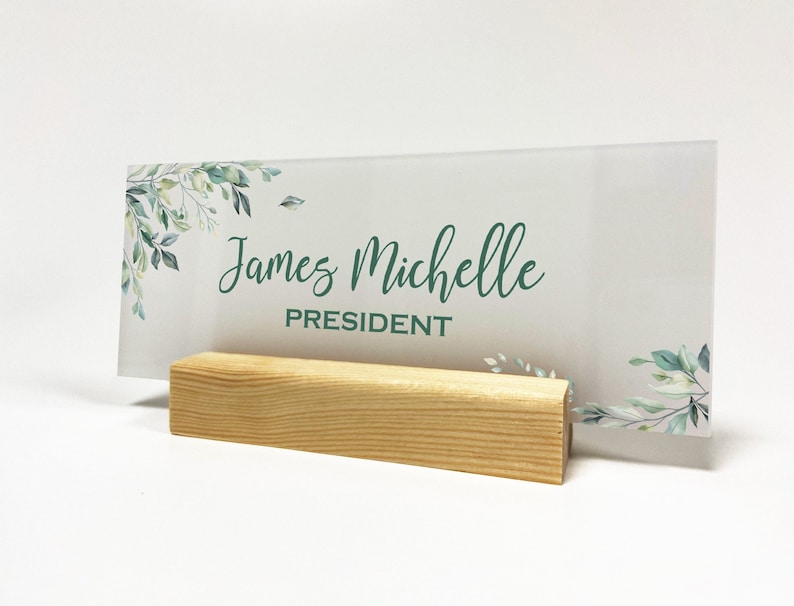 Frosted White Name Plate With Natural and Brown Wooden Stand - Etsy