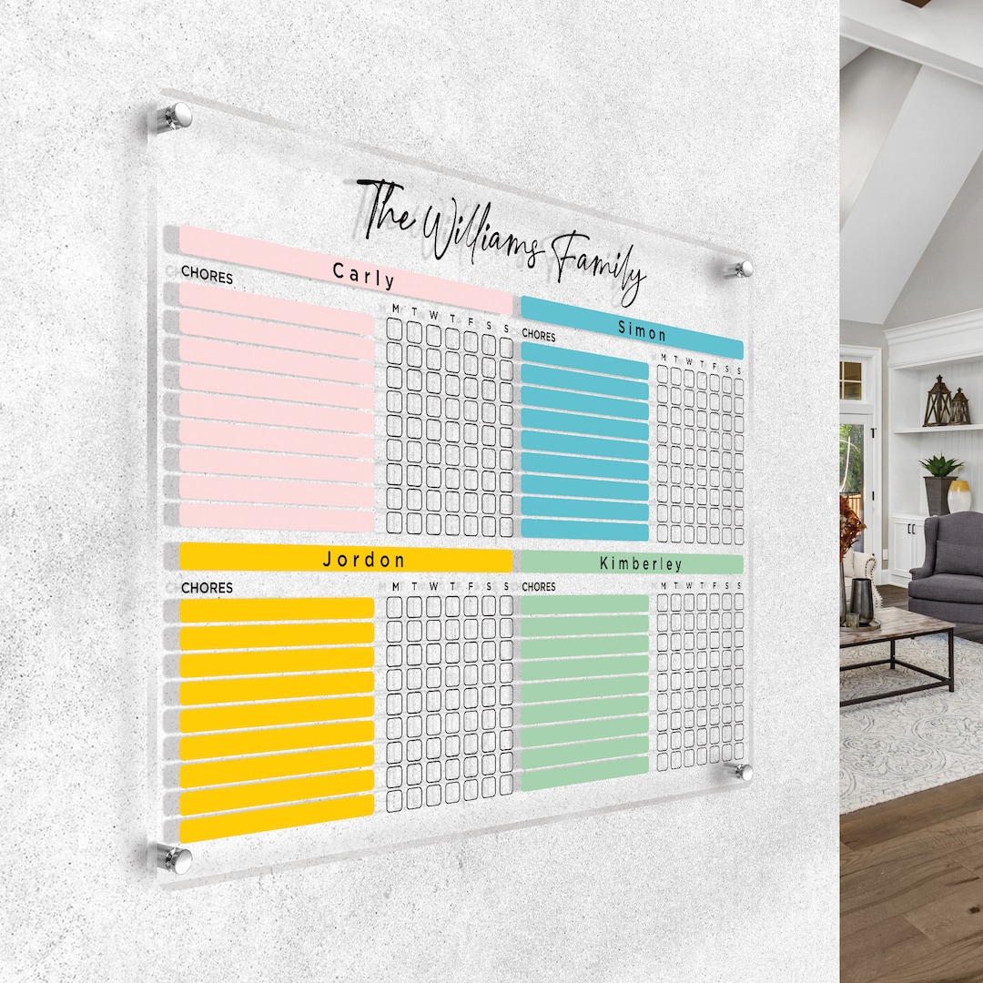 Personalized Acrylic Chore Chart (style No.2) Dry Erase Family Command ...