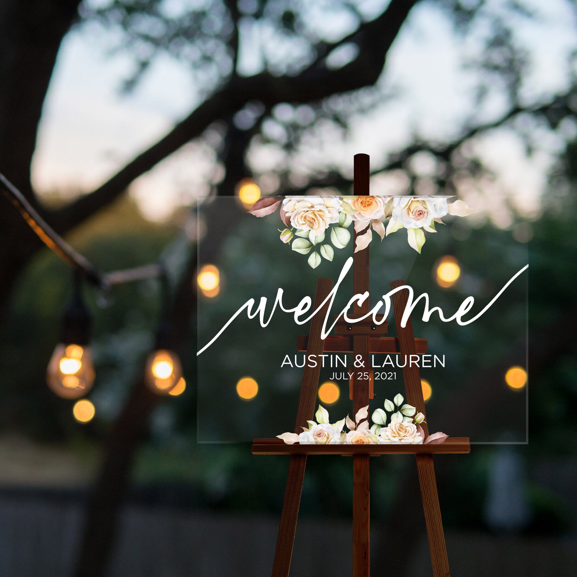 Floral Wedding Welcome Sign, Clear Acrylic Personalized Decor - Etsy