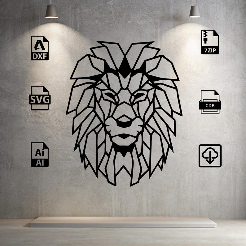 Lion Geometric Polygon Vector Drawing File for Laser Cutting, Metalic ...
