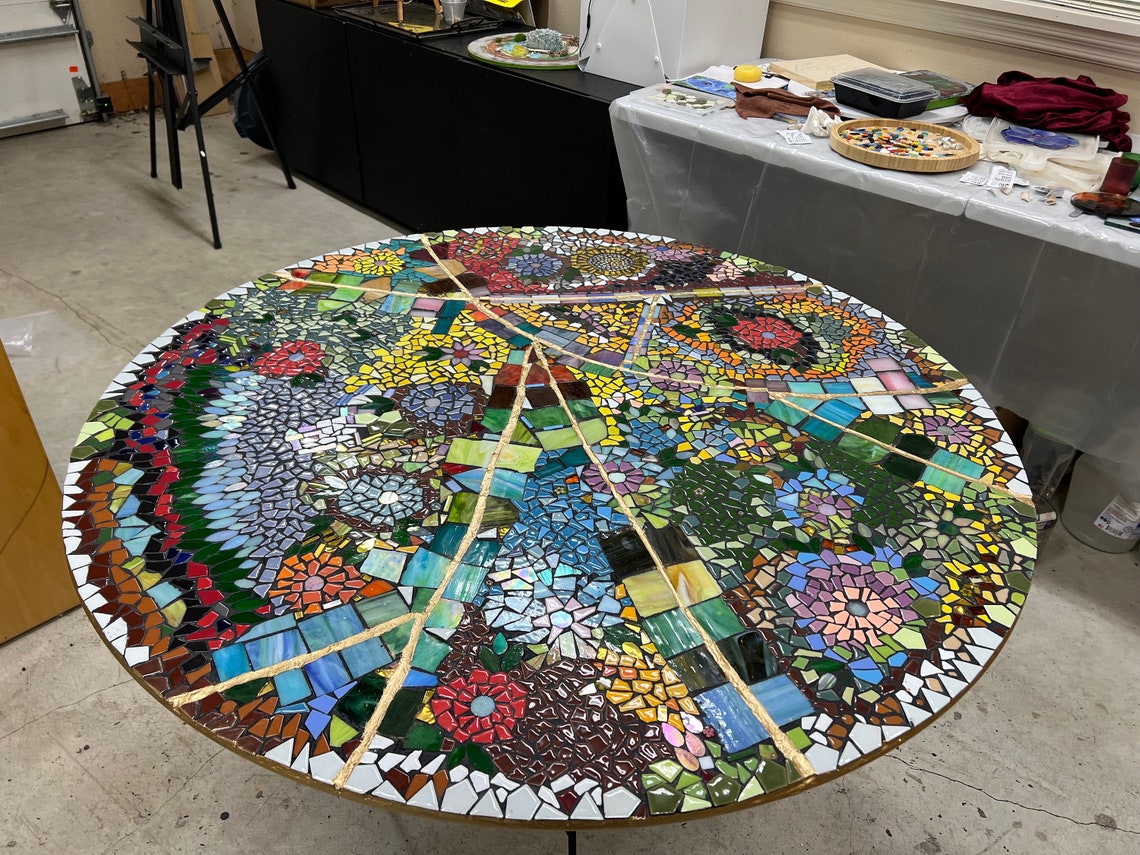 Mosaic Kintsugi Tempered Glass Table 45 Diameter - Etsy UK