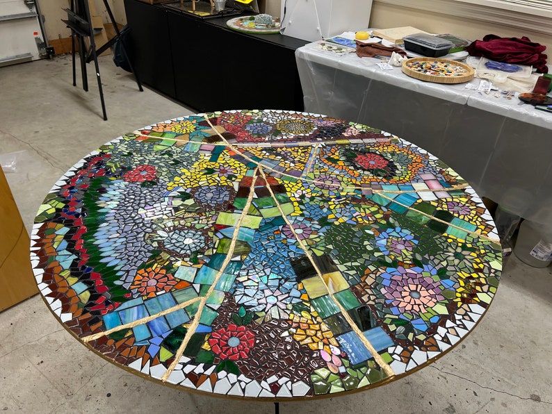 Mosaic Kintsugi Tempered Glass Table 45 Diameter - Etsy UK