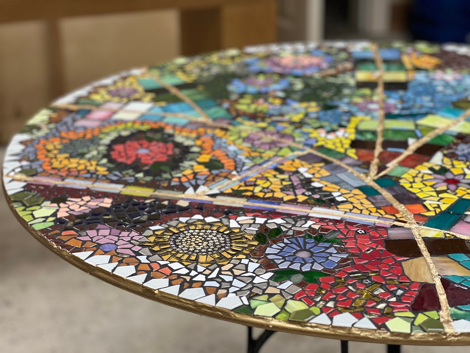 Mosaic Kintsugi Tempered Glass Table (45" Diameter) - Etsy