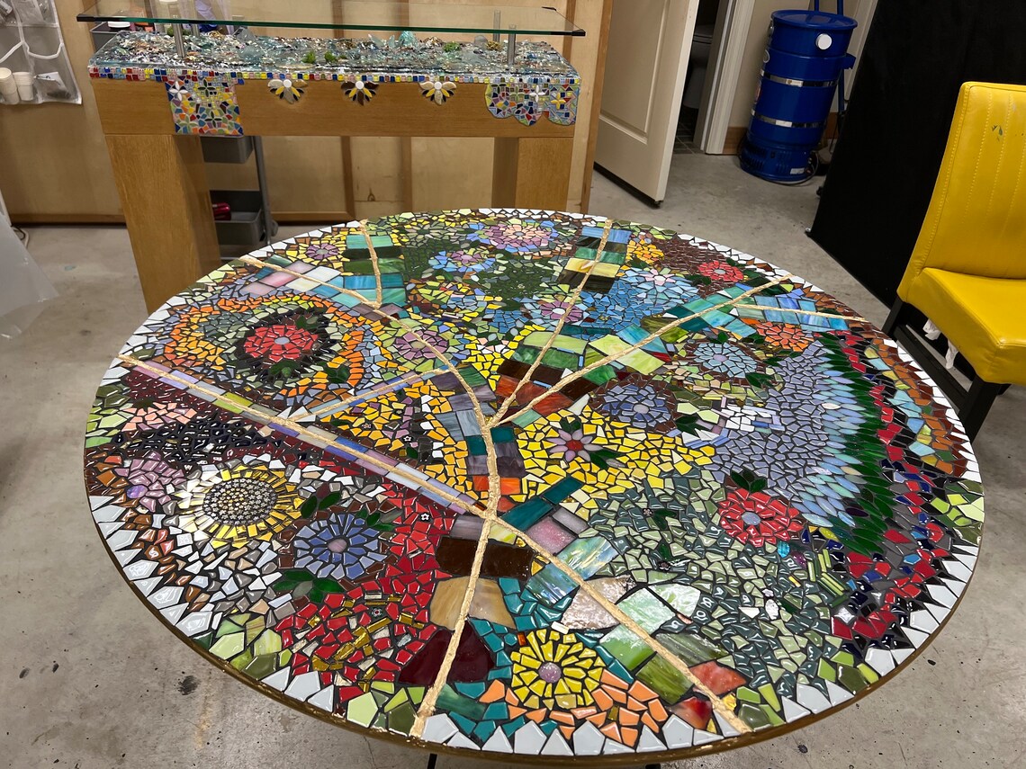 Mosaic Kintsugi Tempered Glass Table 45 Diameter - Etsy