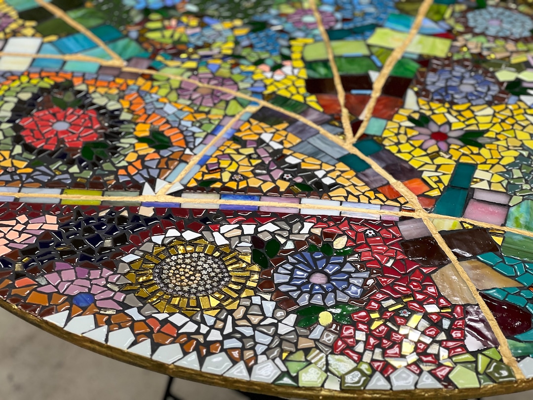 Mosaic Kintsugi Tempered Glass Table (45" Diameter) - Etsy