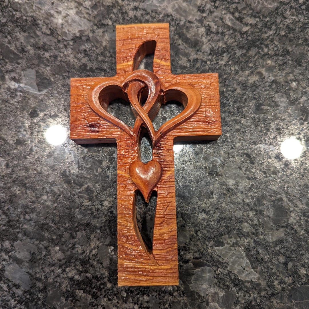 Wood Carved Intertwined Heart Cross - Etsy