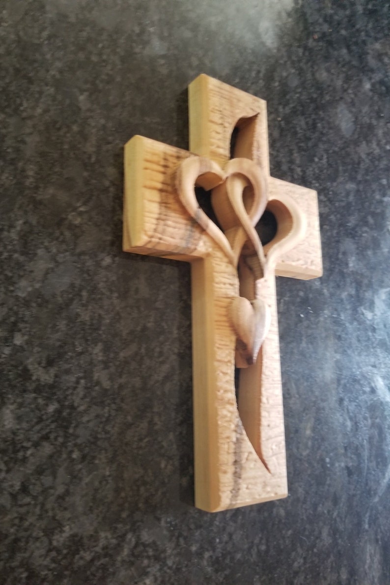 Wood Carved Intertwined Heart Cross - Etsy