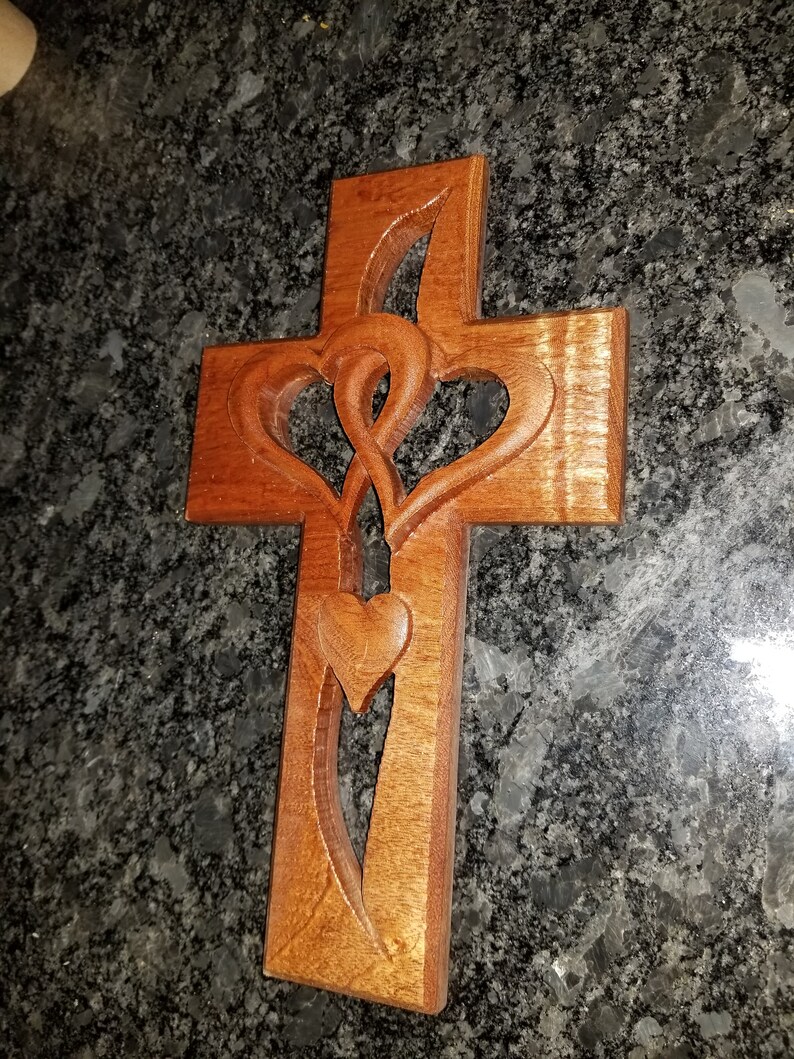 Wood Carved Intertwined Heart Cross - Etsy