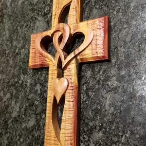Wood Carved Intertwined Heart Cedar Cross - Etsy