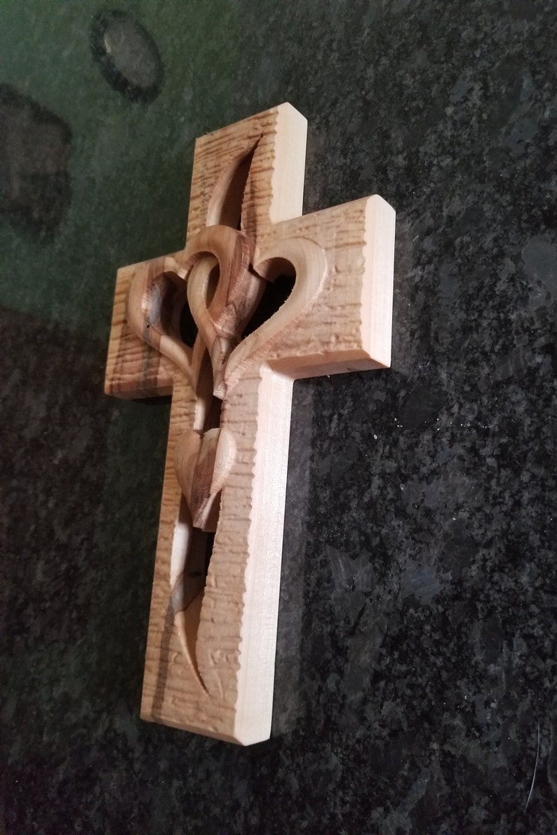 Wood Carved Intertwined Heart Cross - Etsy