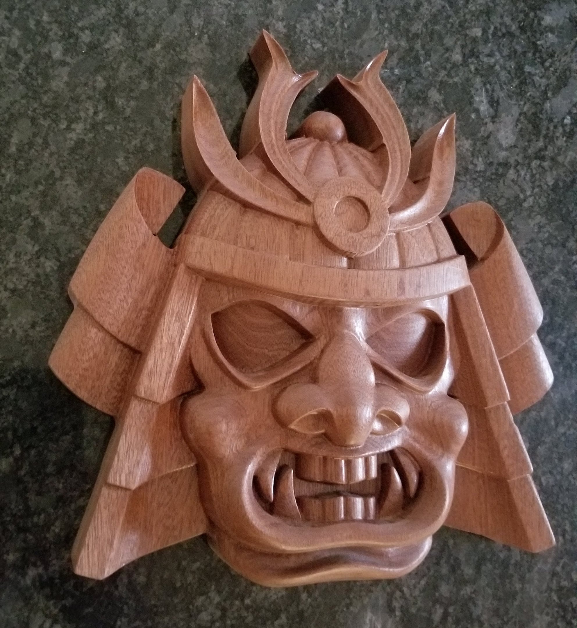 Wood Samurai Mask Wall Art Wood Mask, Samurai Mask Wood, Carved Wood ...