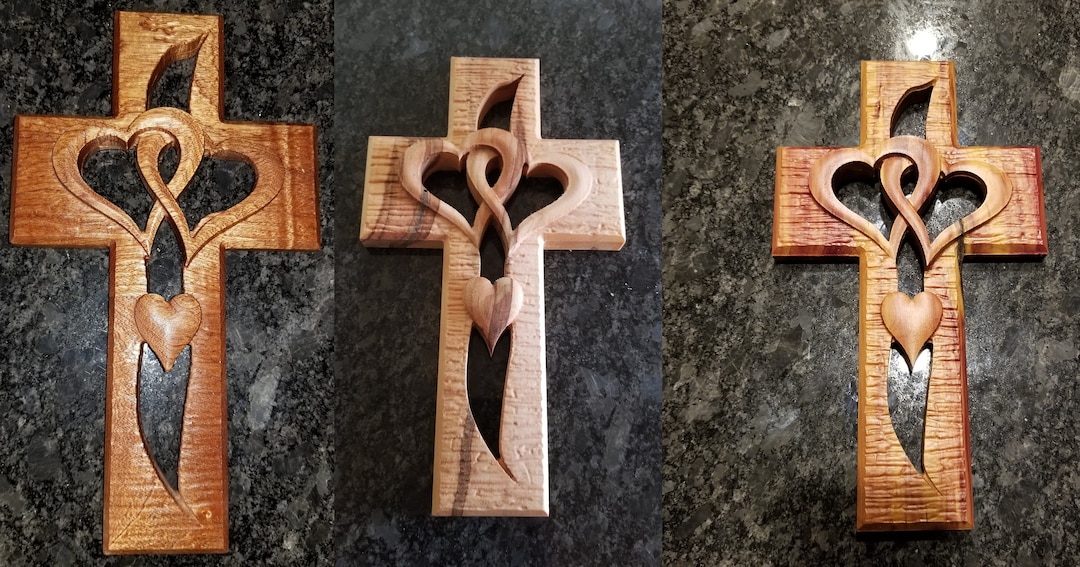 Wood Carved Intertwined Heart Cross - Etsy
