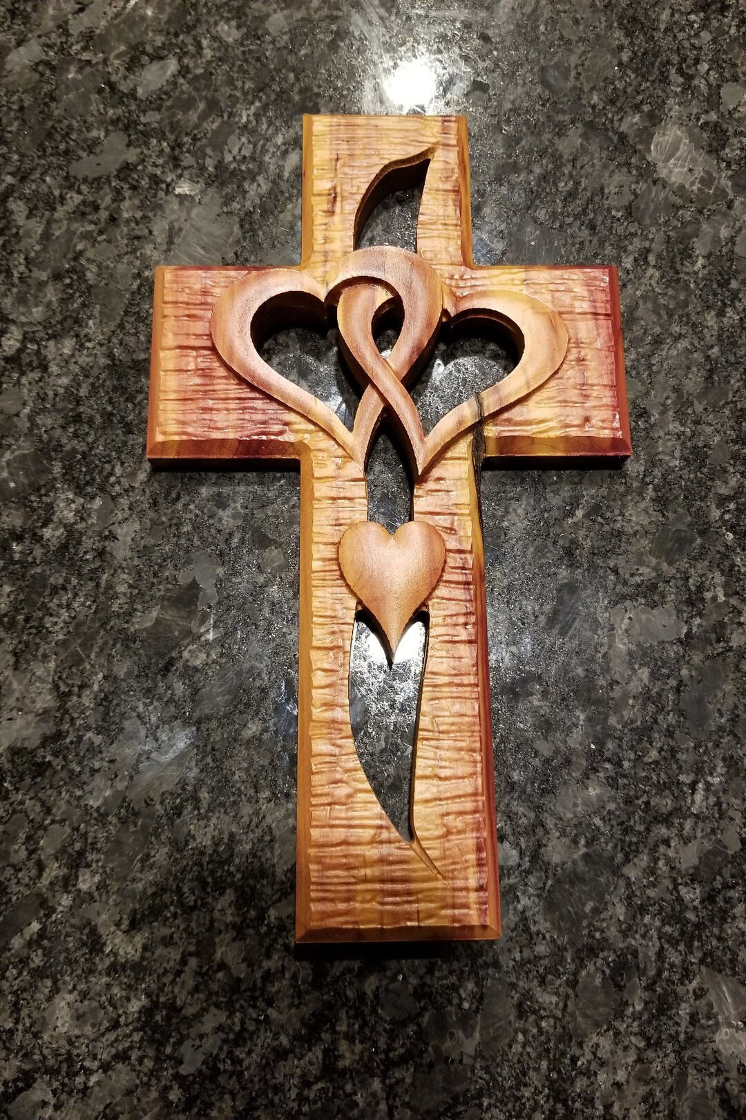 Wood Carved Intertwined Heart Cedar Cross - Etsy