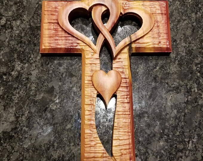 Wood Carved Intertwined Heart Cedar Cross - Etsy