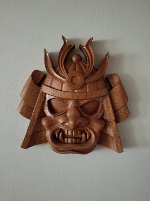Wood Samurai Mask Wall Art Wood Mask Samurai Mask Wood - Etsy