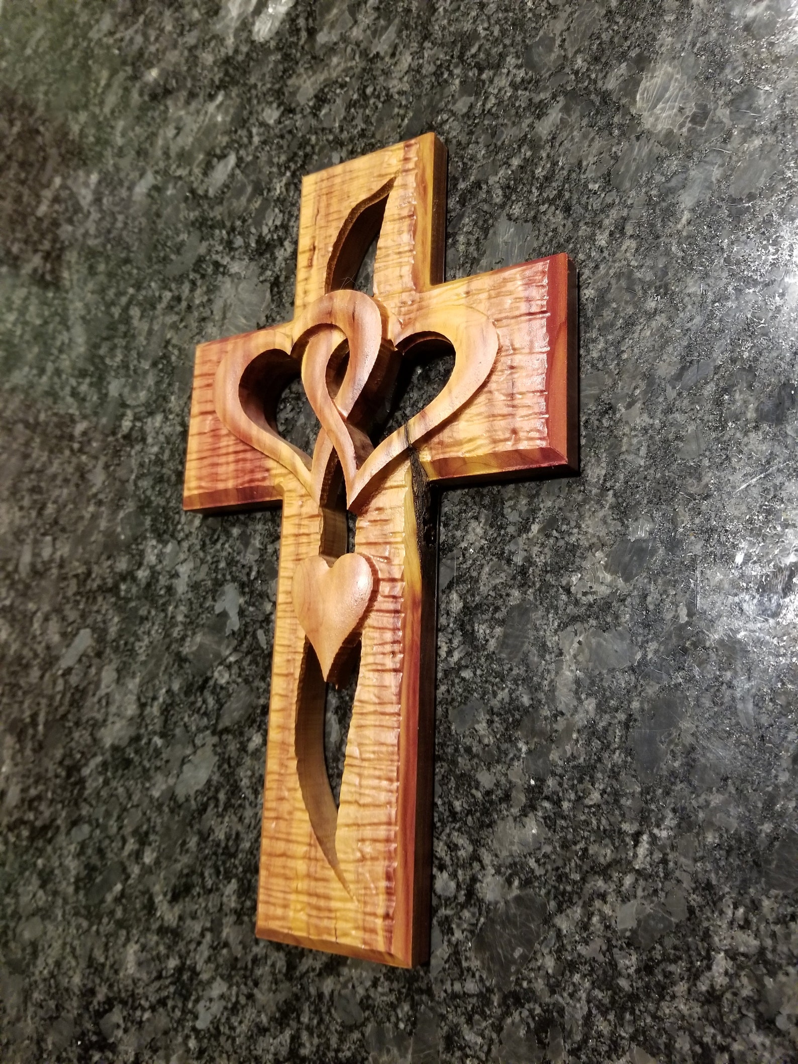 Wood Carved Intertwined Heart Cross - Etsy