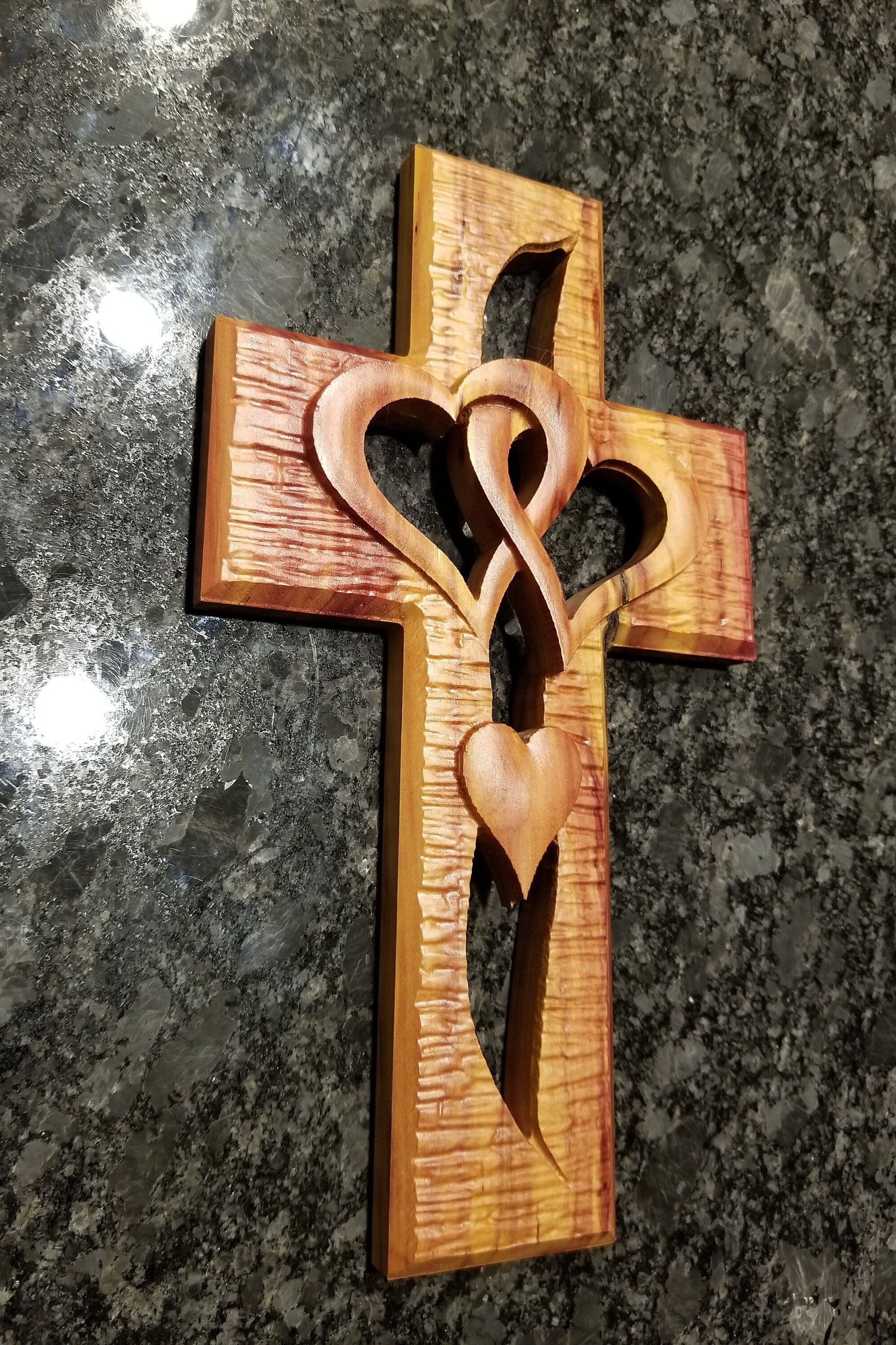 Wood Carved Intertwined Heart Cedar Cross - Etsy