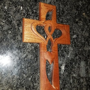 Wood Carved Intertwined Heart Cross - Etsy