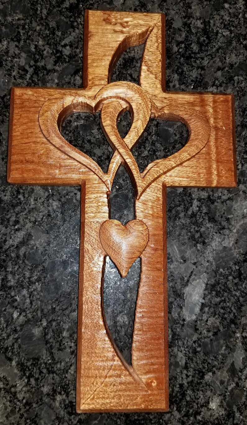 Wood Carved Intertwined Heart Cross - Etsy