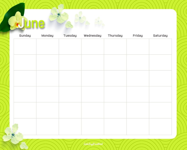 12 Printable 8 Inch by 10 Inch Blank Flower Themed Monthly Calendars ...