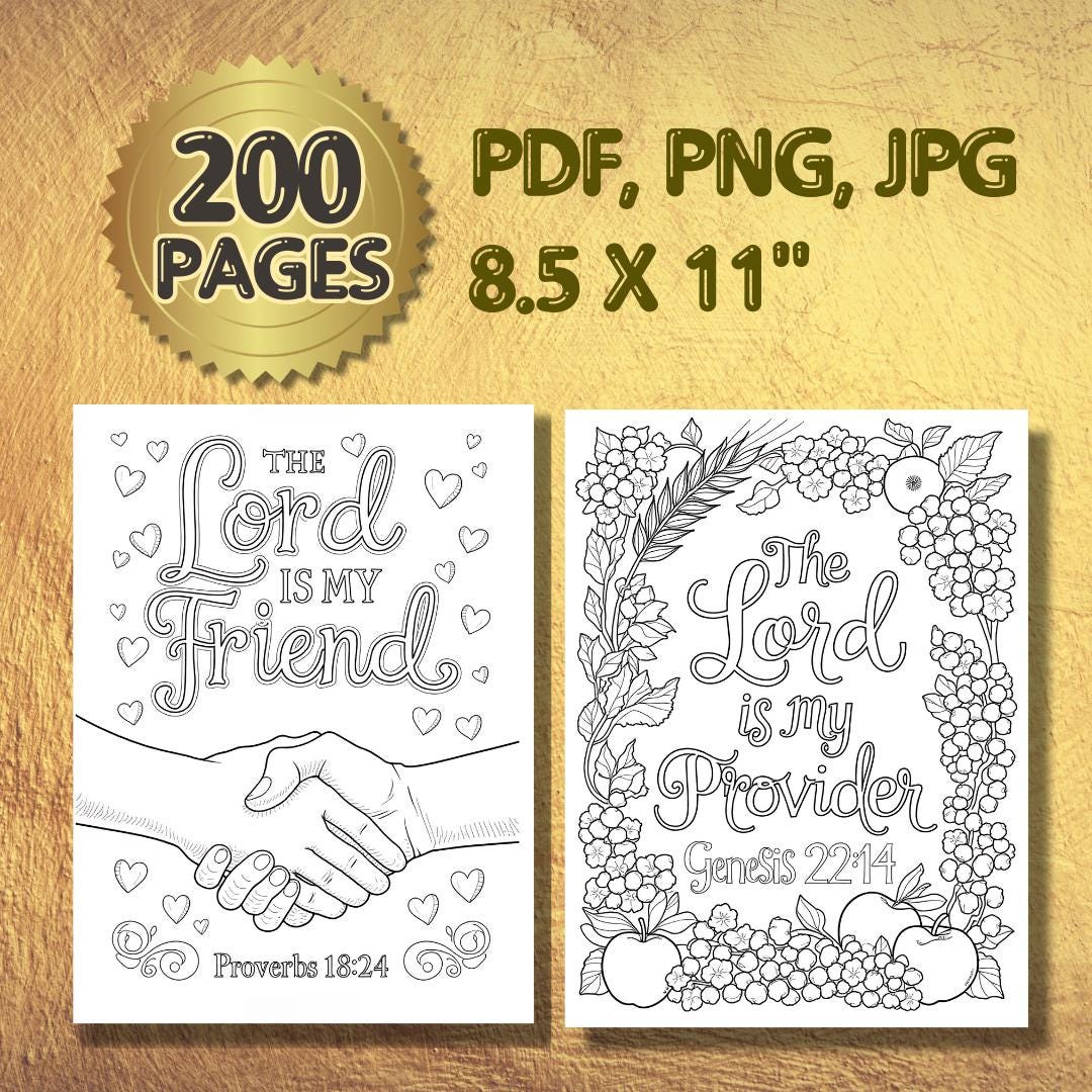 200 Pages Bible Verse Coloring Book : Christian Scripture Designs ...