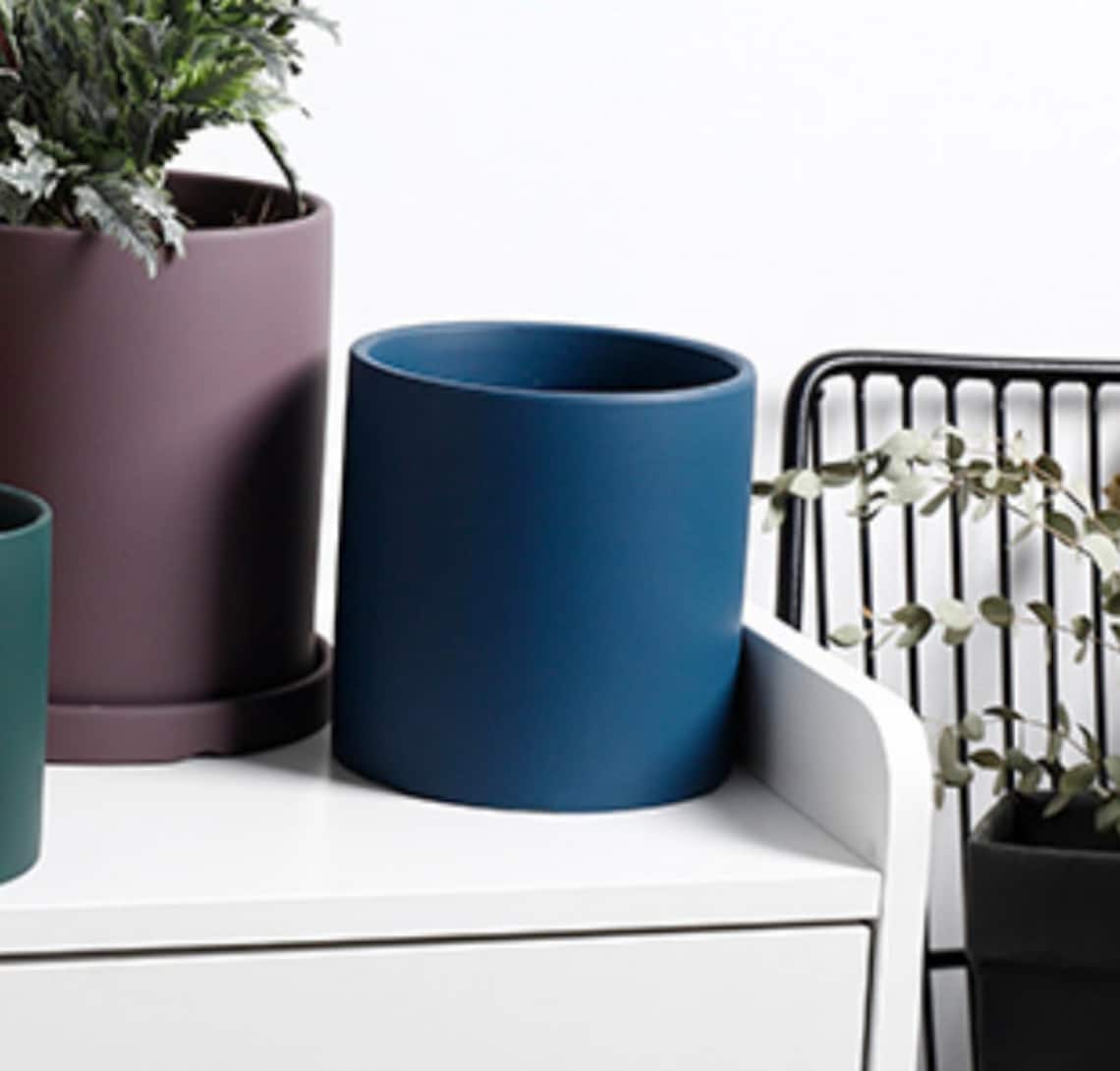 Navy Blue Potterybae Cylinder Planter, Flower Pot, Ceramic Planter - Etsy
