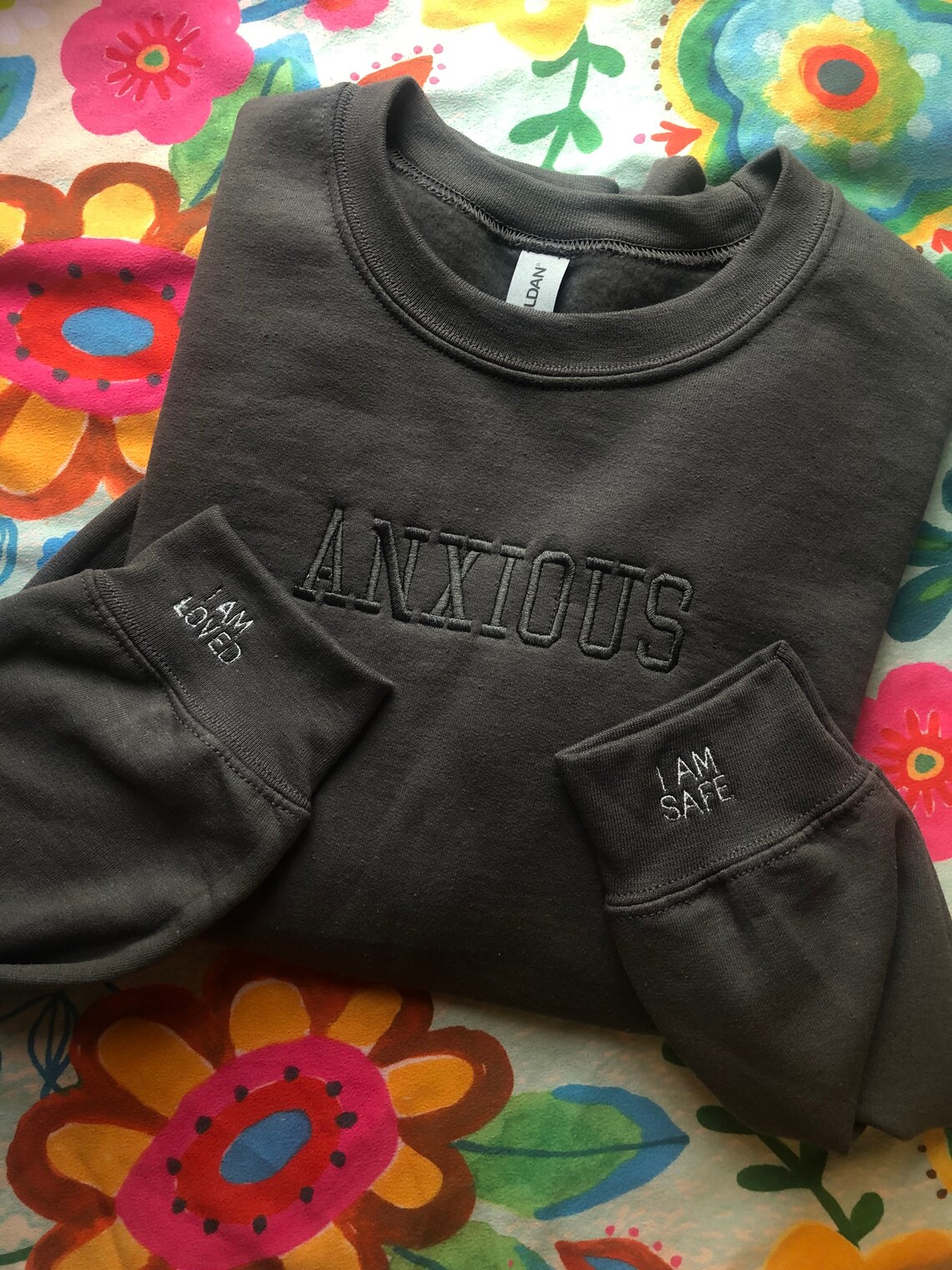 Anxious Embroidered Sweatshirt Anxiety Crewneck Mental - Etsy