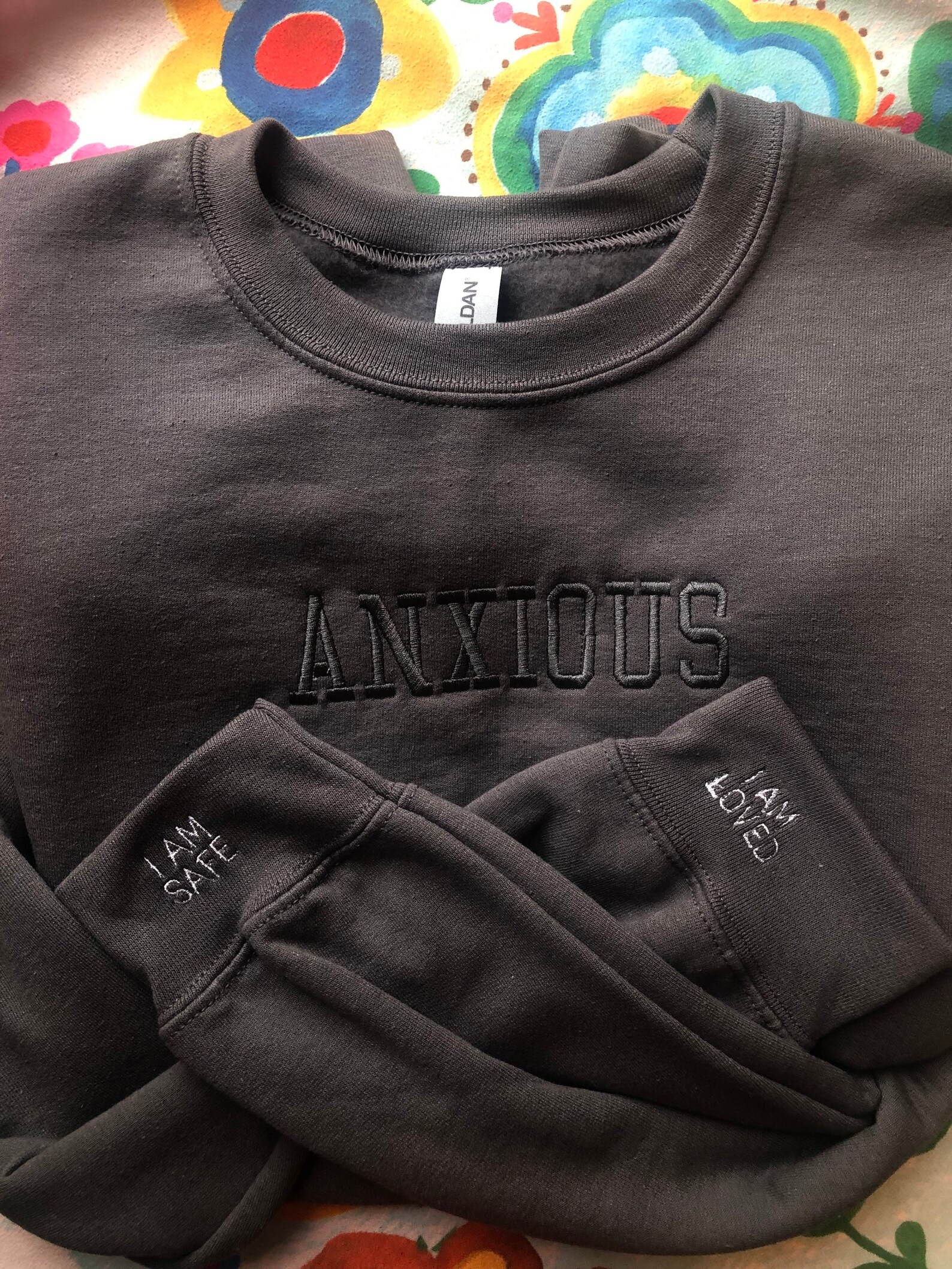Anxious Embroidered Sweatshirt Anxiety Crewneck Mental - Etsy