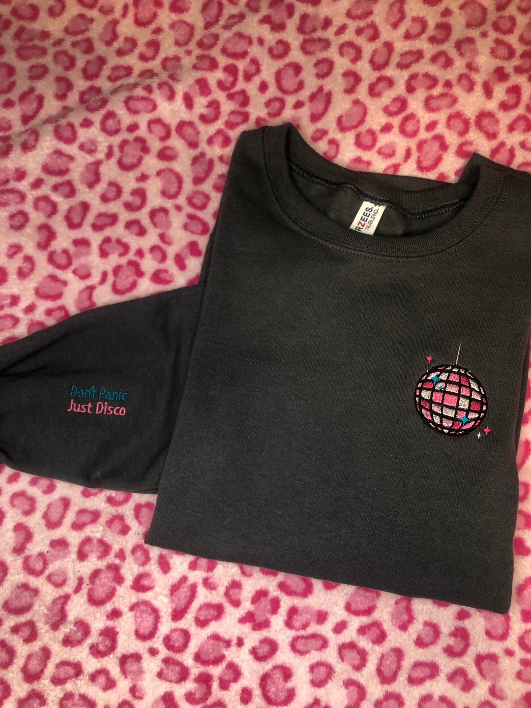 Don’t Panic, Just Disco Pink Embroidered Disco Ball Sweatshirt With ...