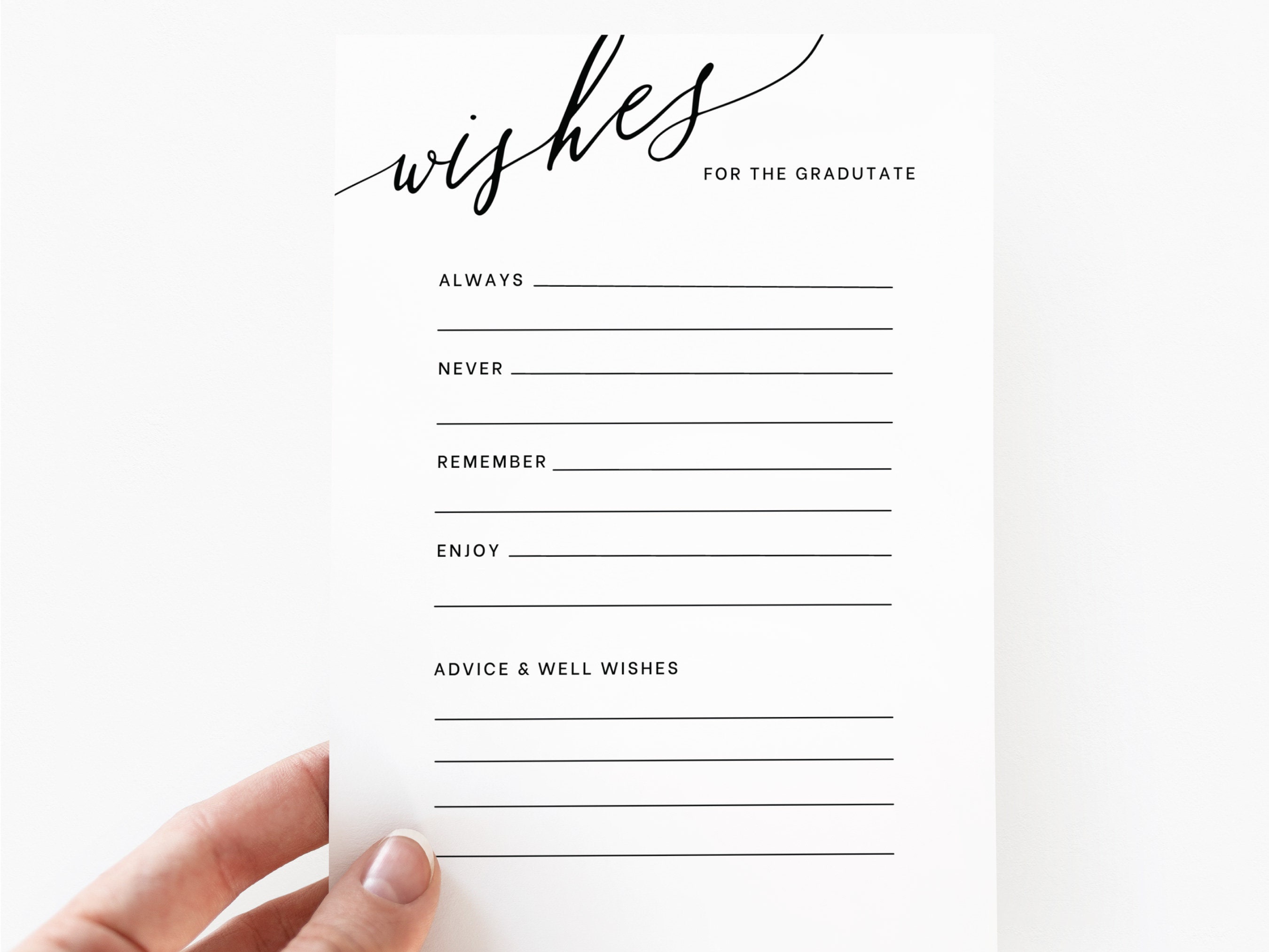 Modern Graduation Advice and Wishes Card, Simple Graduation Advice Card ...
