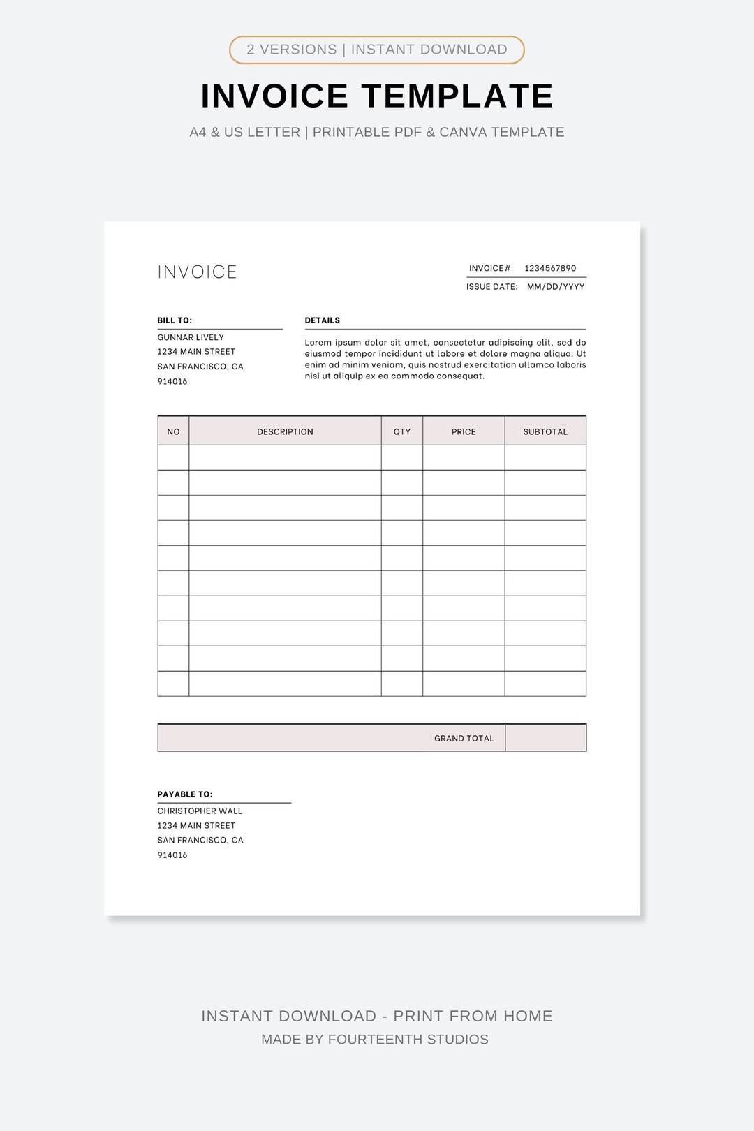 Business Invoice Template, Minimalist Business Invoice, Small Business ...