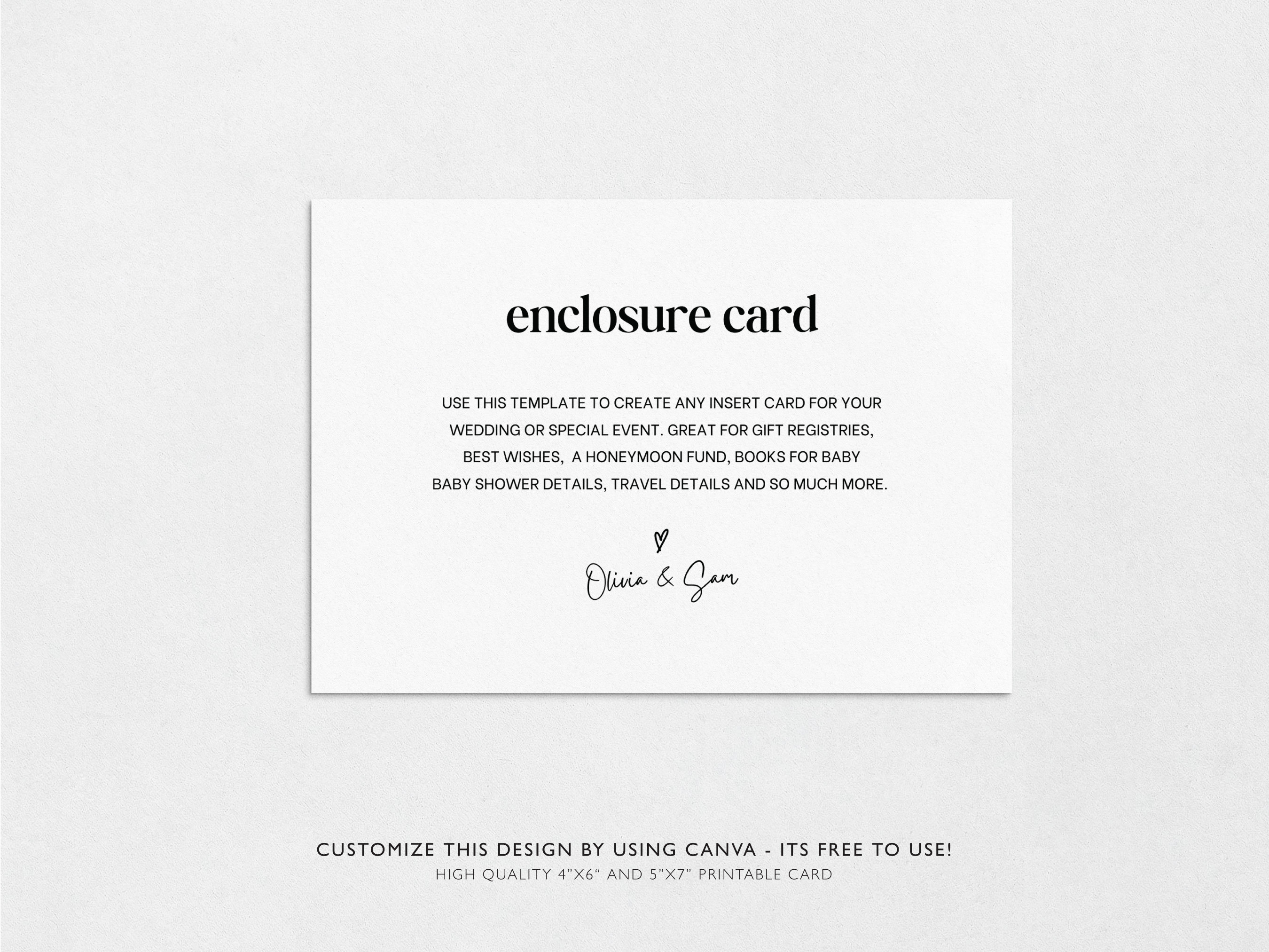 Modern Enclosure Card, Minimalist Wedding Invite Insert, Printable ...