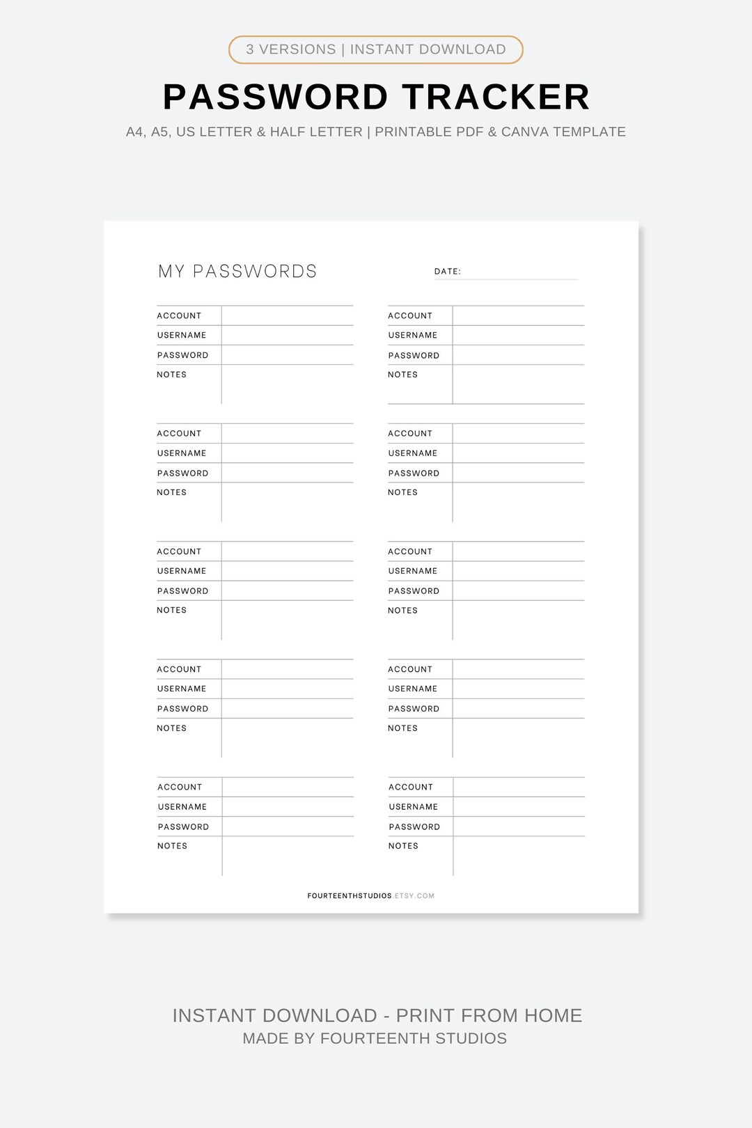 Password Tracker Printable Password Keeper Password Organizer