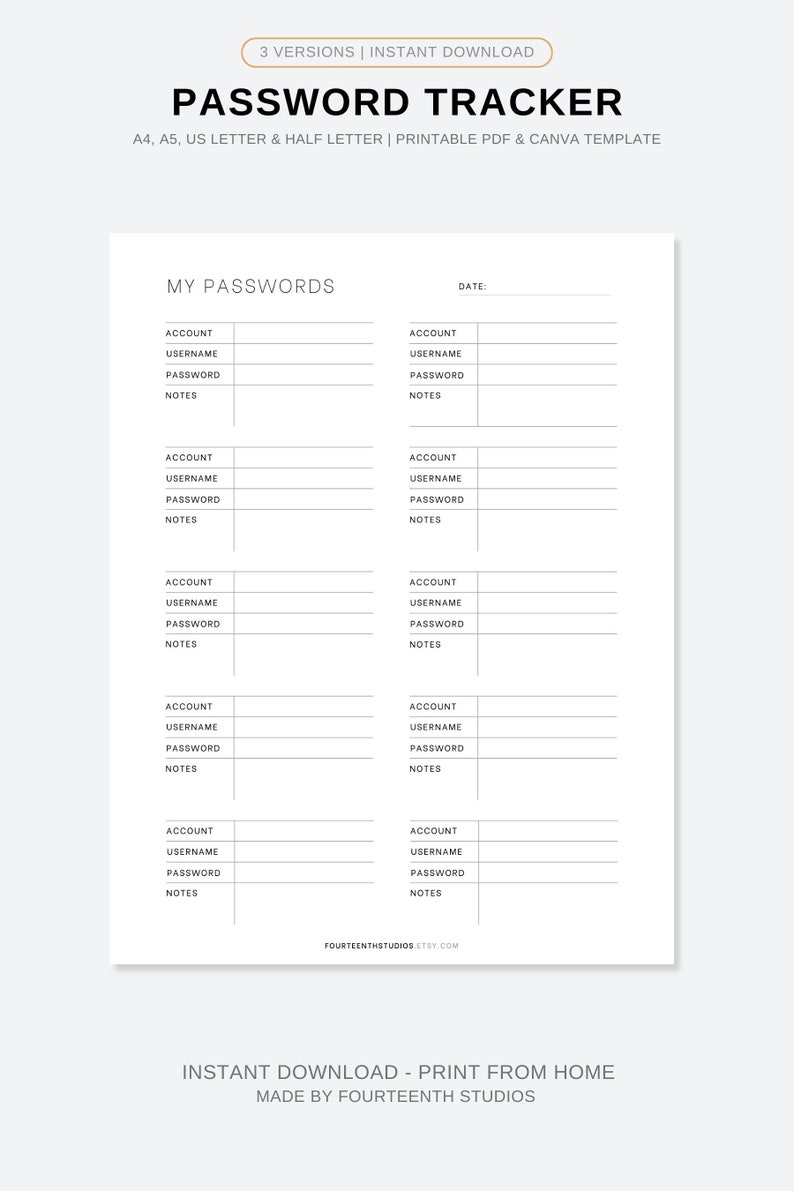 Password Tracker Printable, Password Keeper, Password Organizer ...