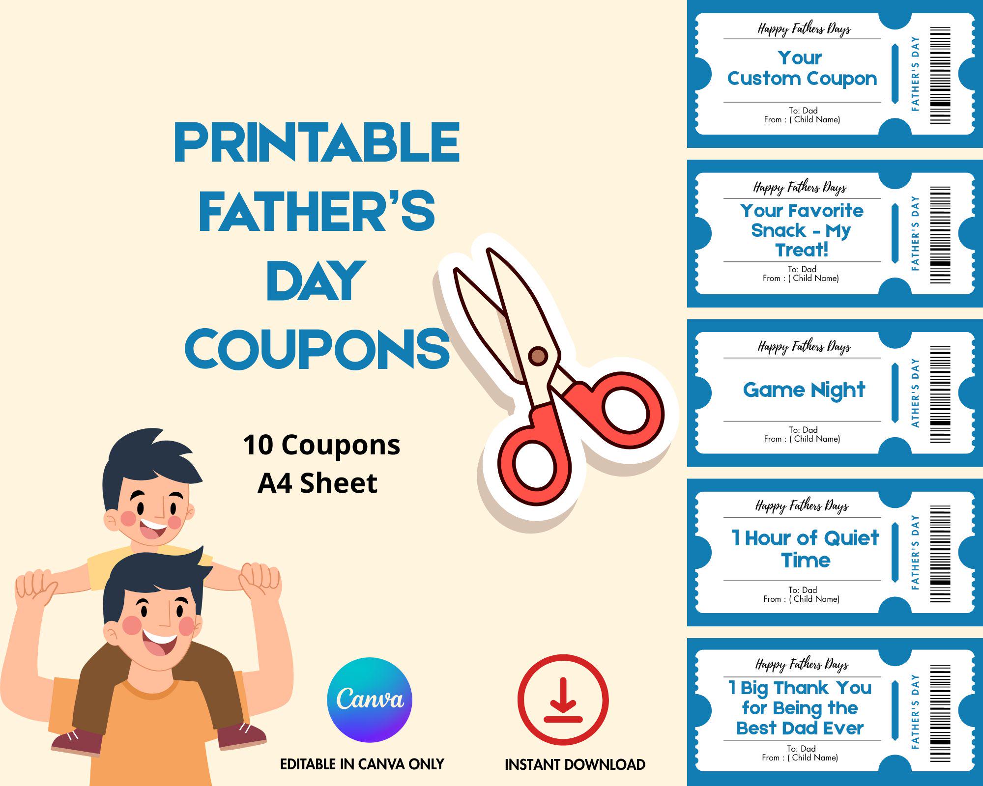 Editable Coupon Book for Dad - Printable Gift for Birthday, Father's ...