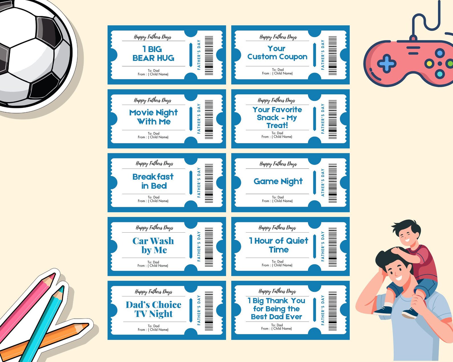 Editable Coupon Book for Dad - Printable Gift for Birthday, Father's ...