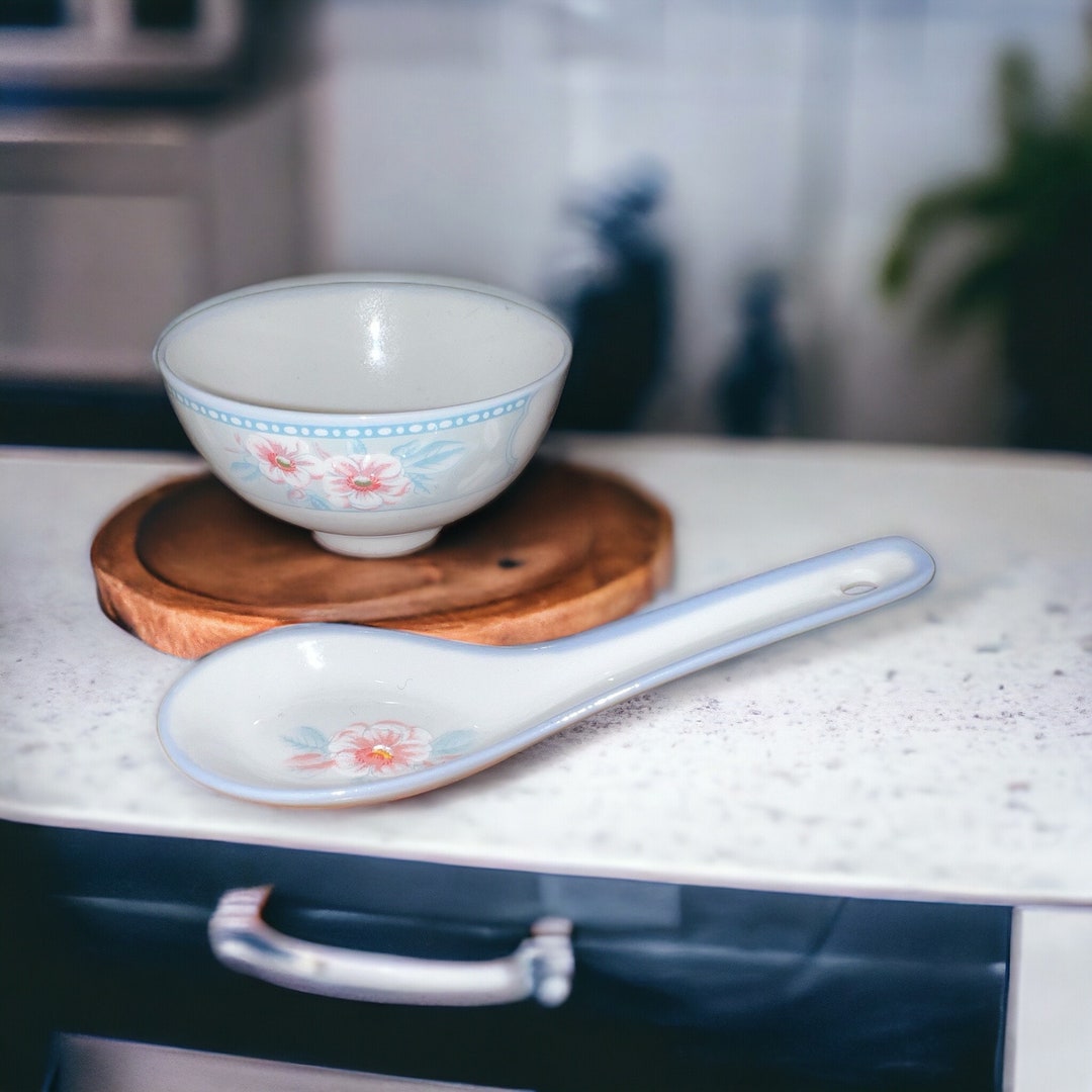 Spoons Rice Miso Soup Ceramic Spoons White With Pink Rose Flower Garden ...
