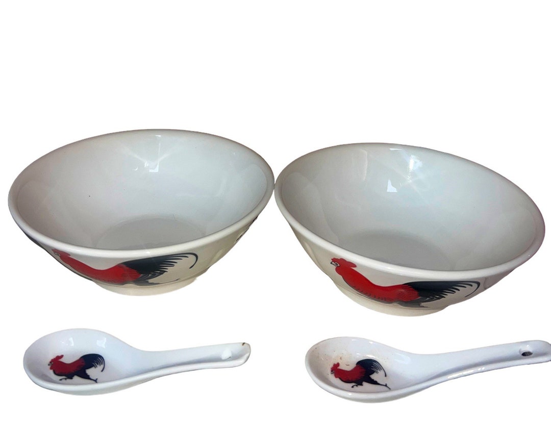 Chinese Retro Rooster Bowl Ramen Bowls With Matching Rooster Spoons Set ...