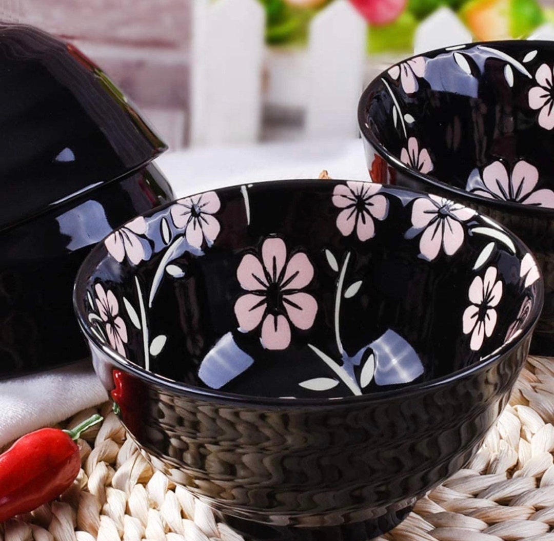 Japanese Style Rice Bowls Set of 4, Ceramic Rice Bowls for Soup Cereal ...