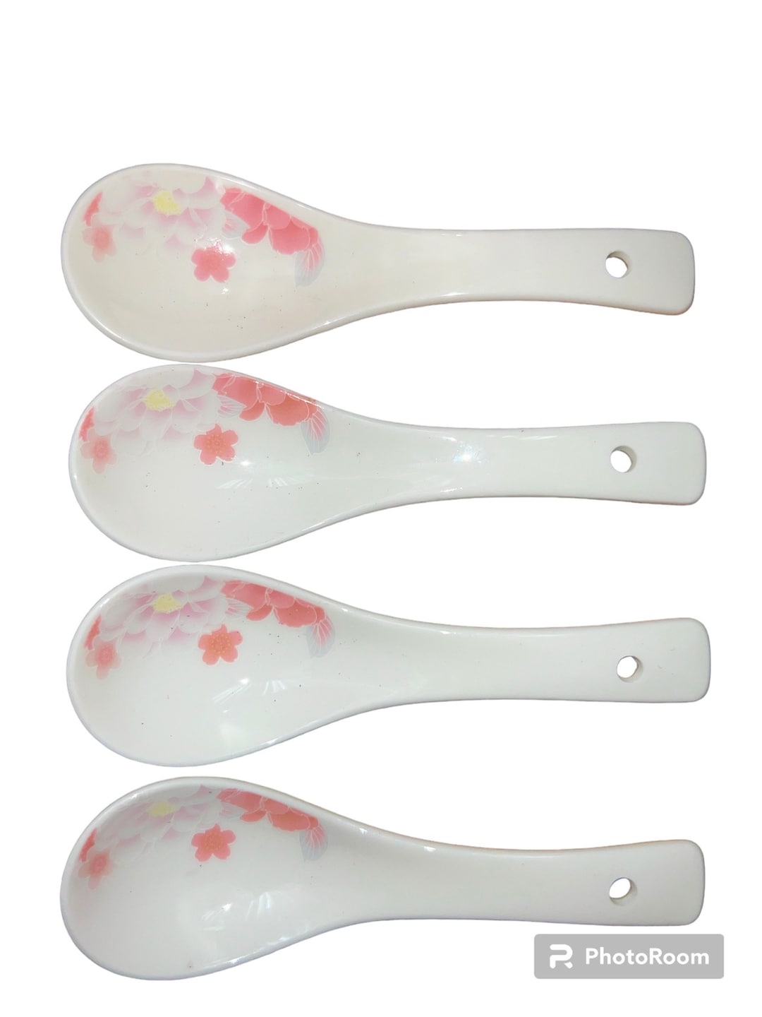 Set of 4 Asian Miso Soup Spoons Ceramic With A Floral Design - Etsy