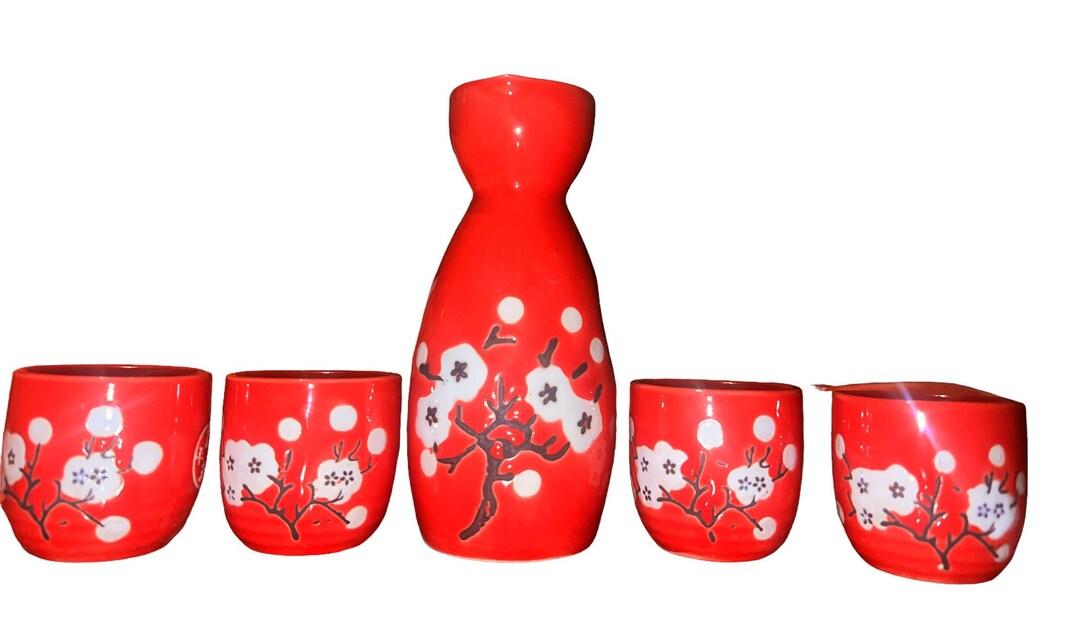 Cherry Blossom Sakura Red Sake Set of 5 - Etsy