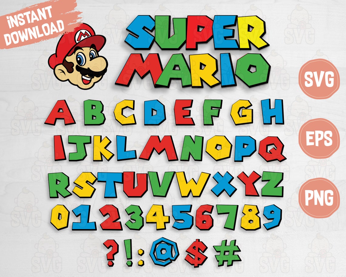 Super Mario Alphabet geschichtete SVG Super Mario | Etsy