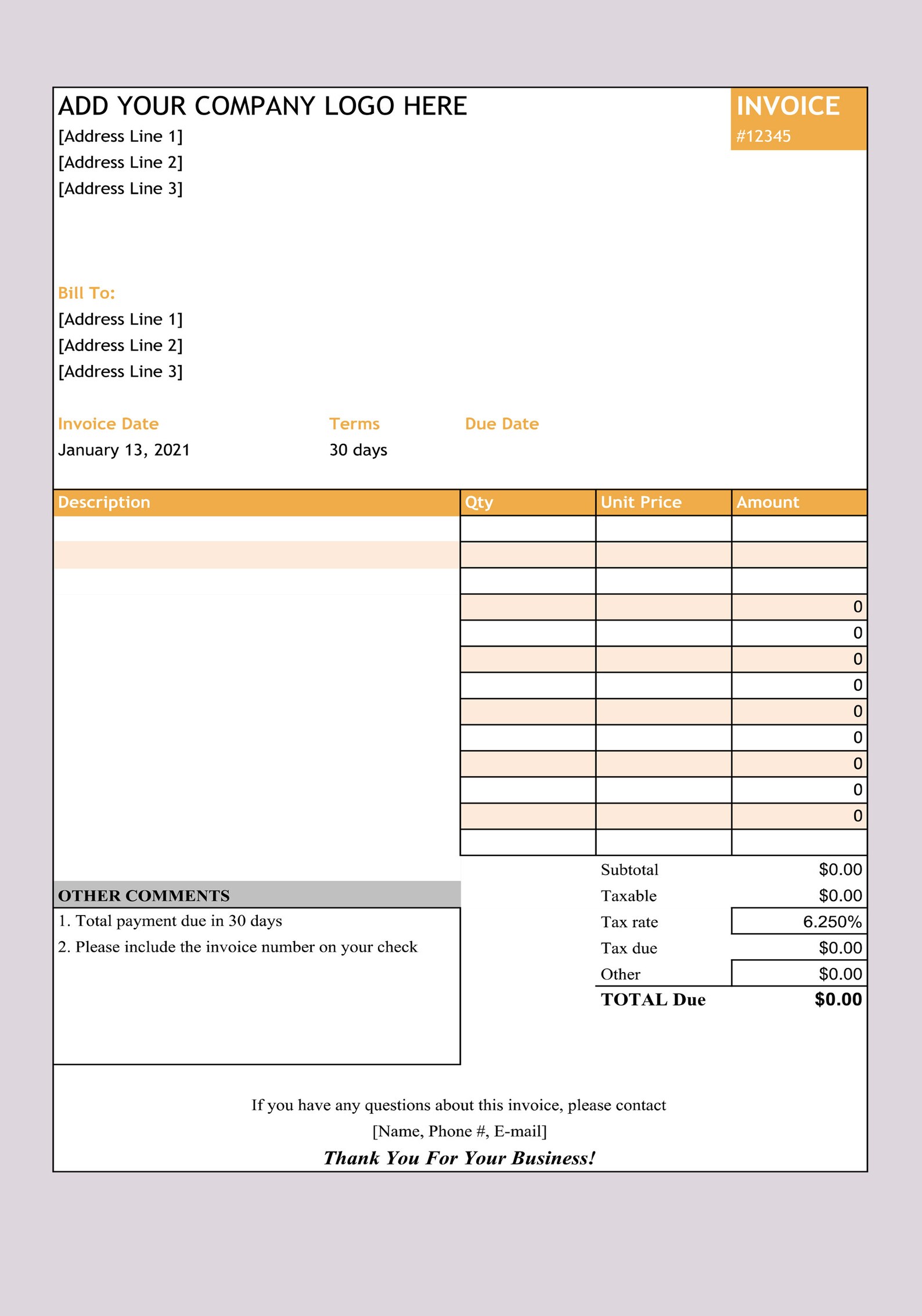 Simple Editable Excel Invoice Template Auto Calculation In Excel Format 