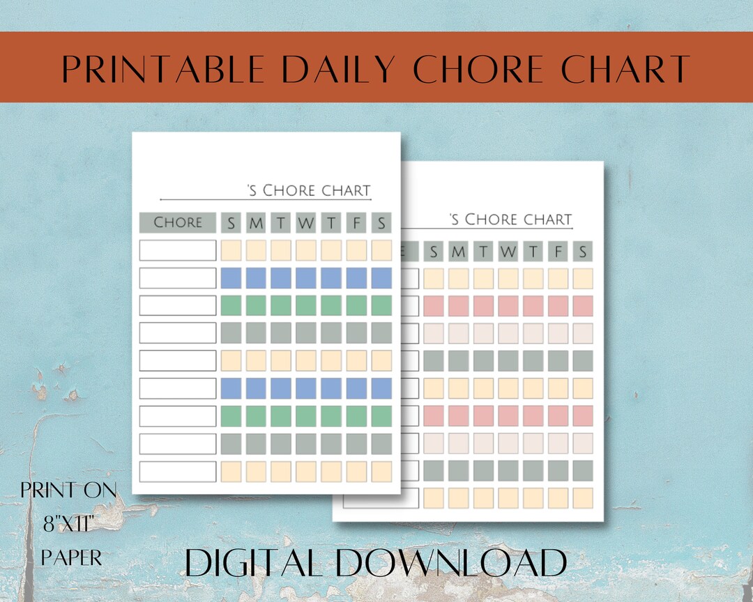 Digital Printable Daily Chore Chart - Etsy