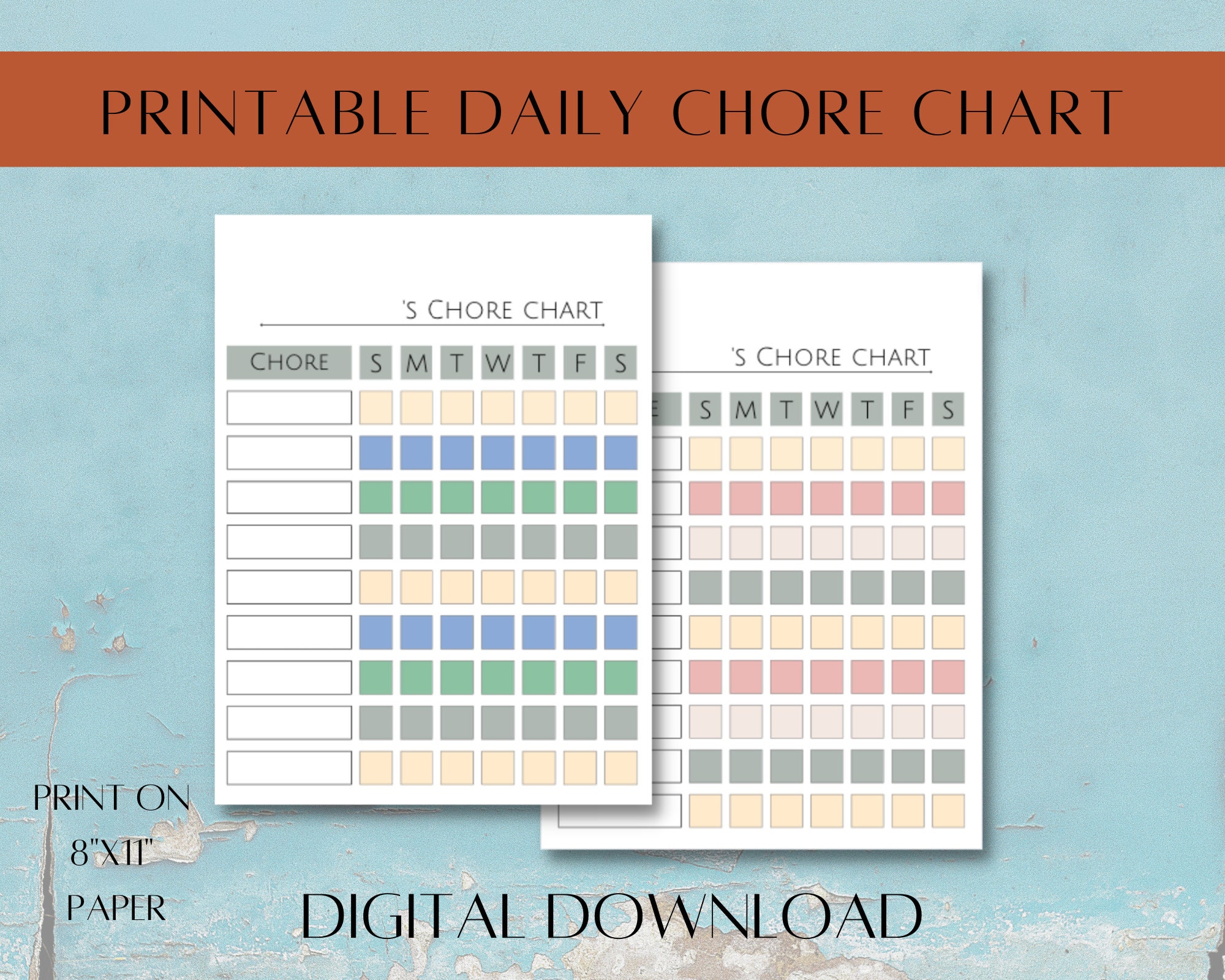 Digital Printable Daily Chore Chart - Etsy